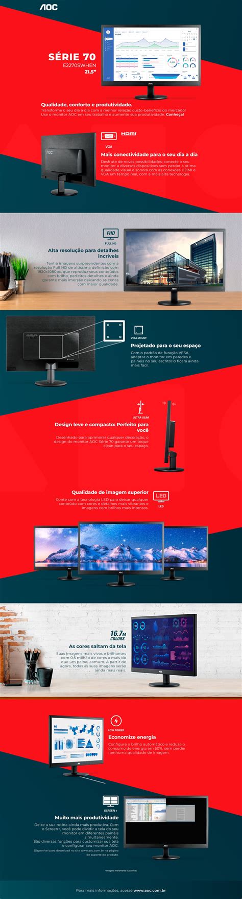 Monitor Aoc 215 E2270swhen Led 60hz Fhd Vga Hdmi E2270swhen