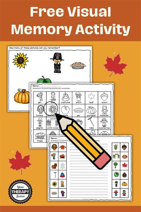 Free Fall Visual Memory Activity Your Therapy Source