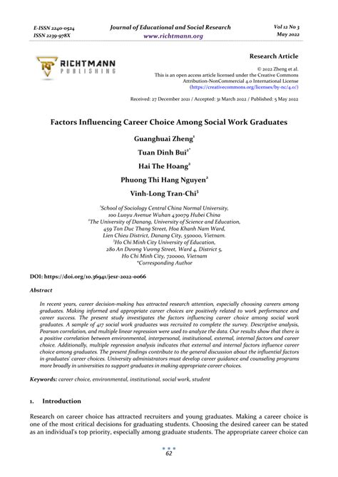 Pdf Factors Influencing Career Choice Among Social Work Graduates