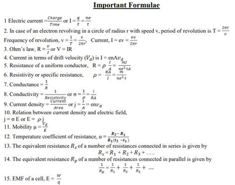 Spice Of Lyfe Class 10 Physics Electricity All Formula