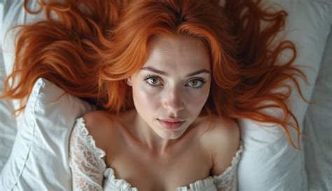 A Perfect Face Portrait Of A Latina Red Hair With Beautiful Lips And