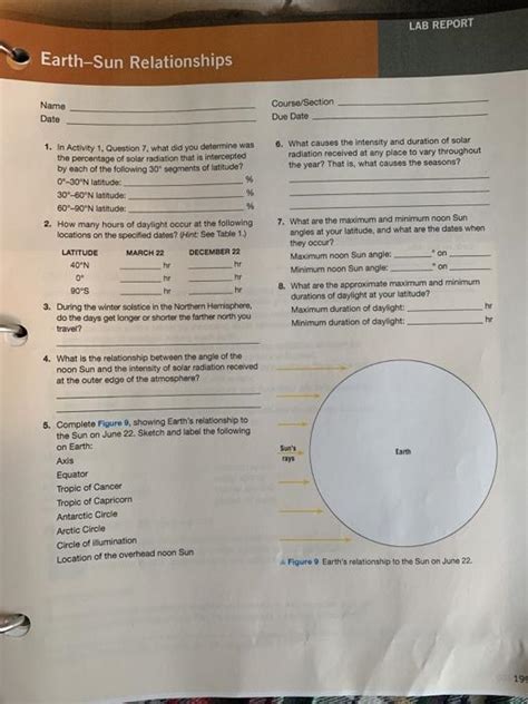 Lab Report Earth Sun Relationships Name Date Chegg