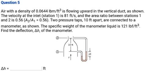 Solved Question 5 Air With A Density Of 00644 Lbmft3 Is Flowing