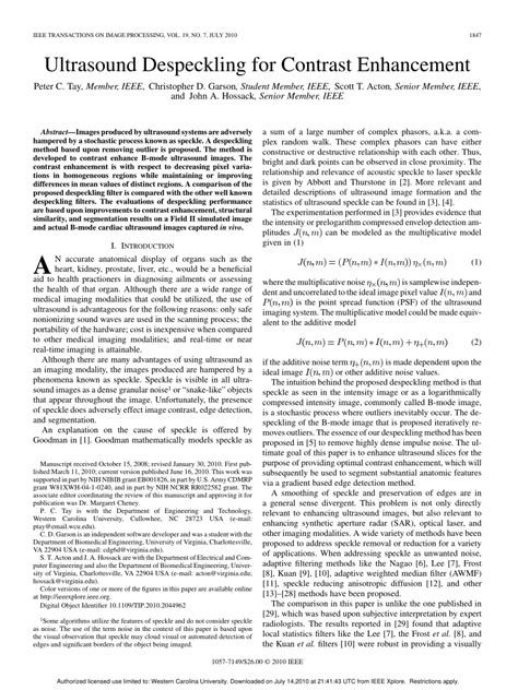 Pdf Ultrasound Despeckling For Contrast Enhancement
