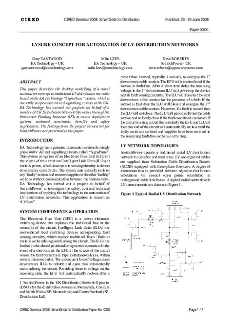 Pdf Lvsure Concept For Automation Of Lv Distribution Networks