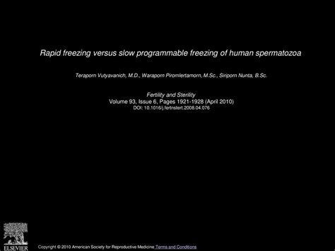 Rapid Freezing Versus Slow Programmable Freezing Of Human Spermatozoa Ppt Download