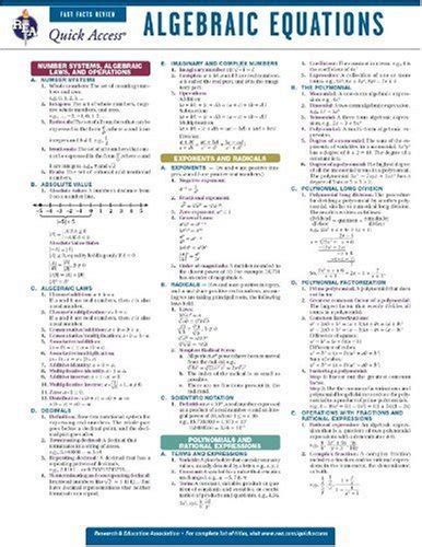 Algebraic Equations Reas Quick Access Reference Chart Quick Access
