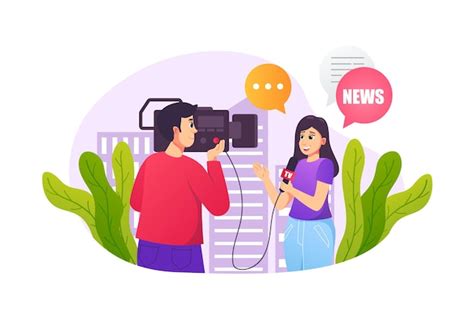 Концепция журналистики в плоском стиле со сценой людей Премиум векторы