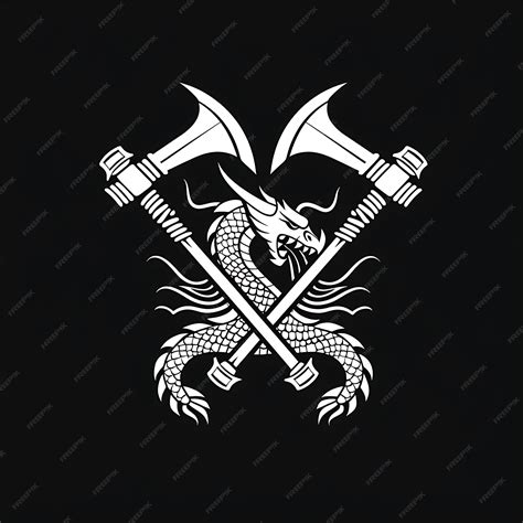 Premium Photo Saxon Warrior Emblem Logo With Battle Axes And Dragon