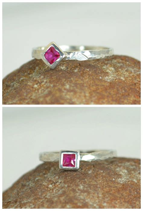 Square Ruby Ring Ruby White Gold Ring Julys Birthstone Ring Square