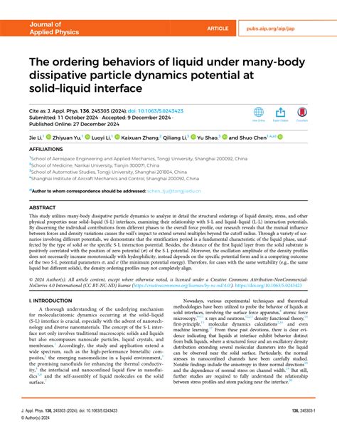 pdf the ordering behaviors of liquid under many body dissipative