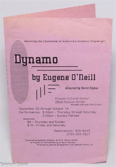 Dynamo By Eugene Oneill Playbill Sept 30 Through Oct 16 At Mission