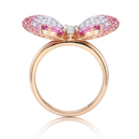 Pink Farfalle Anillo Con Zafiros Rosas Y Brillantes En Oro Rosa 18k