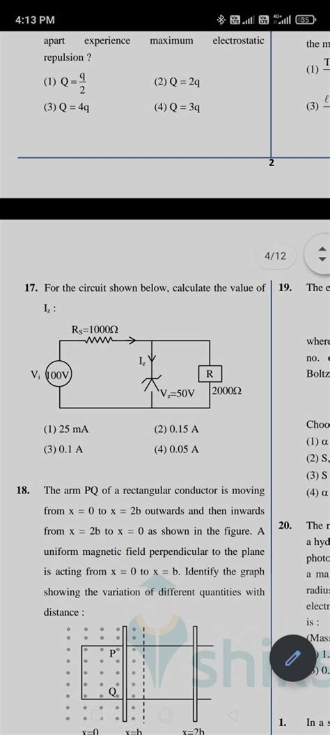 2 4 12 17 For The Circuit Shown Below Calculate The Value Of 19 The E