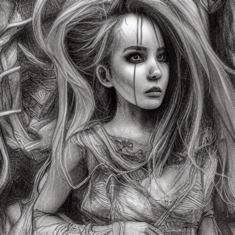 Hyper Detailed Fantasy Sketch Young Ghost Girl Lost In Haunted Gothic