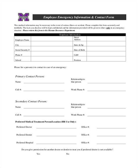 Emergency Contact And Medical Information Form Template Web Our