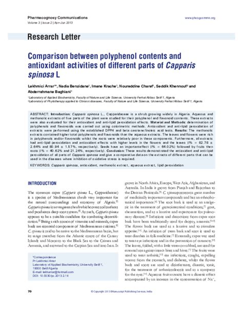 Pdf Comparison Between Polyphenol Contents And Antioxidant Activities