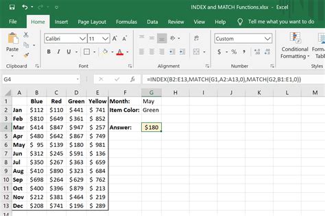 how to use the index and match function in excel