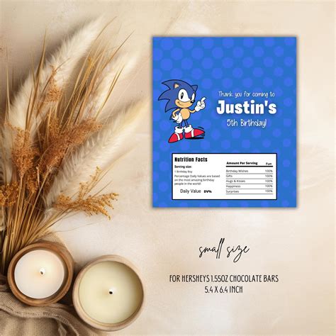 Sonic Chocolate Bar Wrapper Editable Party Favour Personalised
