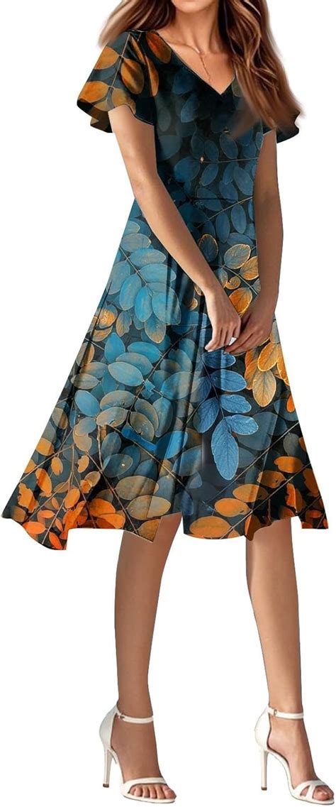 Knee Length Dress For Women Bohemian Summer Short Sleeve Summer 2025 V