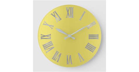 Reloj Redondo Grande Canary Yellow Silver Gray Metallic Roman Numers