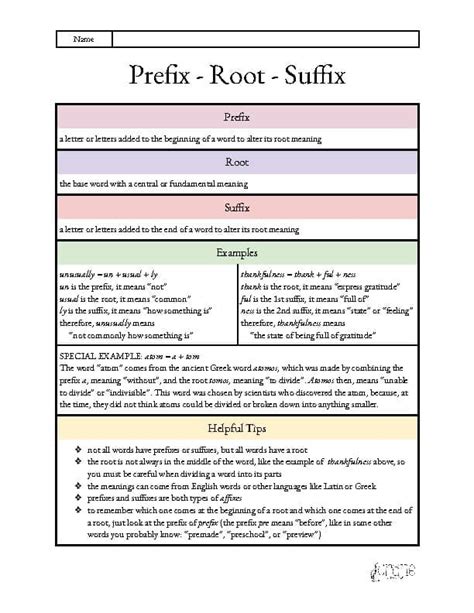 Prefix Root Suffix Reference Sheet By Crane Studios Tpt