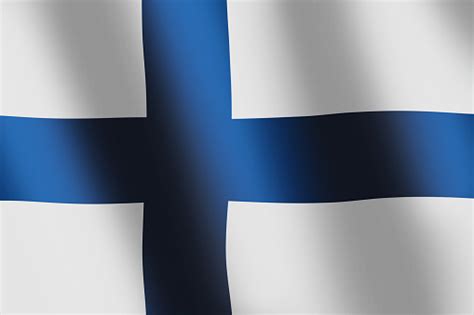 핀란드 국기 핀란드는 흰색 배경에 파란색 북유럽 십자가 파란색 깃발이 있으며 배너 또는 배경에 부드러운 바람이 불고 있습니다 국가 상징 깃발에 파도가 파문을 일으킨다 0명에