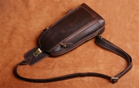 Handmade Leather Mens Cool Chest Bag Sling Bag Crossbody Bag Travel Ba