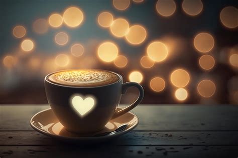 Premium AI Image AI Generated Of Hot Art Latte Coffee In Cup On Wooden Table And Coffeeshop