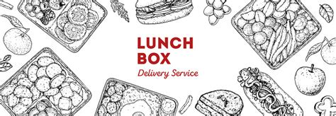 Lunch Box Frame Hand Drawn Vector Illustration Meal Box Sketch Top View Menu Design Elements