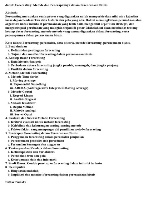 Metode Forecasting Untuk Perencanaan Bisnis Pdf
