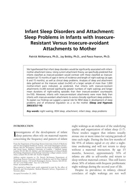 Pdf Infant Sleep Disorders And Attachment Sleep Problems In Infants With Insecure Resistant