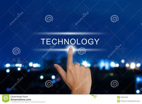 Hand Pushing Technology Button On Touch Screen Stock Image Image Of