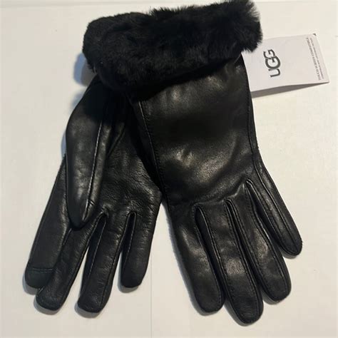 Ugg Accessories Ugg Womens Black Leather Shorty Tech Tip Glove Real