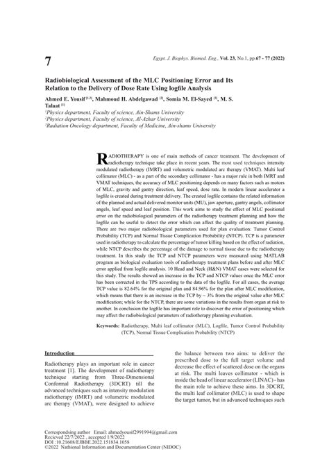 Pdf Radiobiological Assessment Of The Mlc Positioning Error And Its