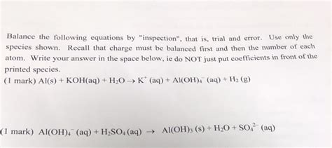 Solved Balance The Following Equations By Inspection That Chegg