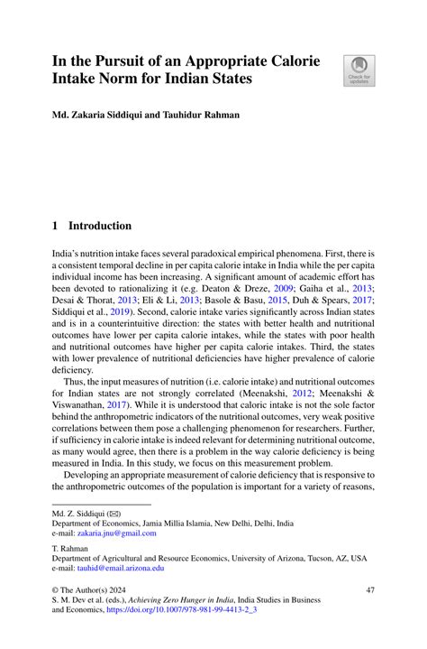 Pdf In The Pursuit Of An Appropriate Calorie Intake Norm For Indian