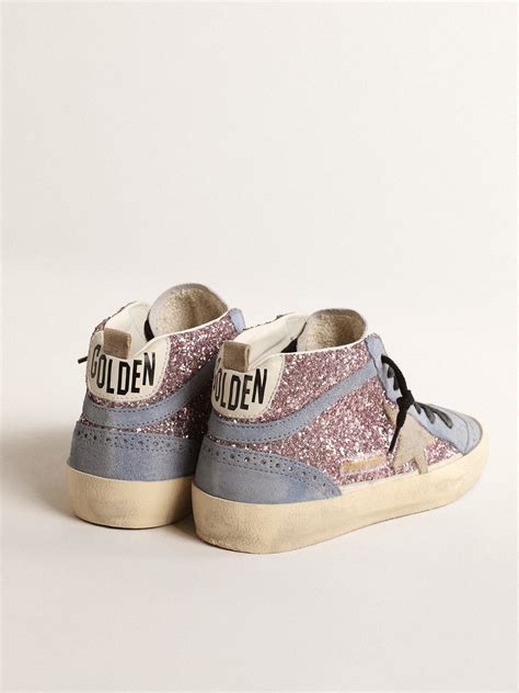 Mid Star LTD à paillettes lilas avec empiècements en daim bleu Golden Goose