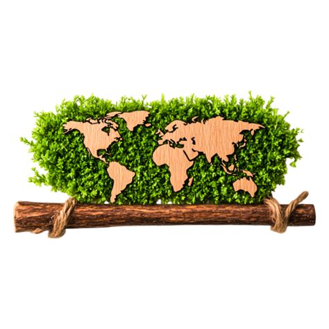 Green World Map Made Of Grass And Wood For Environmental Themes