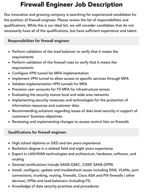 Firewall Engineer Job Description Velvet Jobs