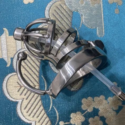 Male Stainless Steel Chastity Cage Device With Tube Urethral Sounding