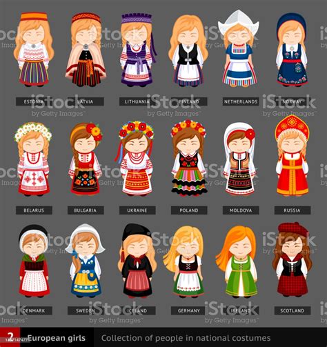 European Girls In National Dress Stock Illustration Download Image