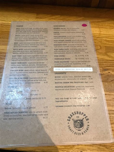 Menu At Grasshopper Ramen Bar Barcelona