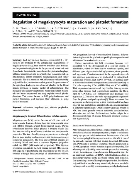 Pdf Regulation Of Megakaryocyte Maturation And Platelet Formation