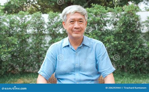 Portrait Asian Chinese Senior Man Feeling Happy Smiling At Home Older