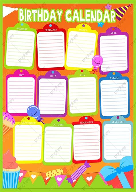 Plantilla De Calendario De Cumpleaños En Color Descarga Gratuita De