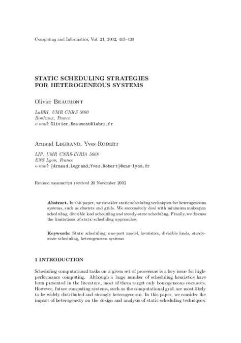 Static Scheduling Strategies For Heterogeneous Systems Computing And