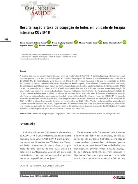 Pdf Hospitalização E Taxa De Ocupação De Leitos Em Unidade De Terapia