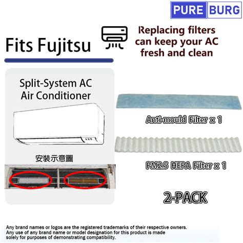 Fits Fujitsu Split System Air Conditioner Ac Replacement Ag Anti Mould And Pm2 5 Hepa Filters 2