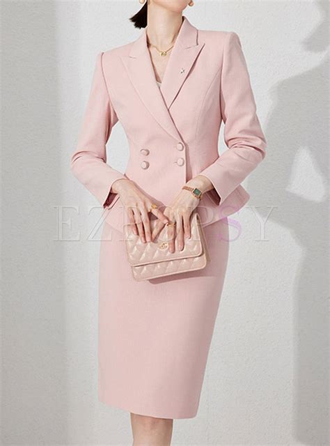 Fashion Lapel Double Breasted Skirt Suits For Business Women Womens
